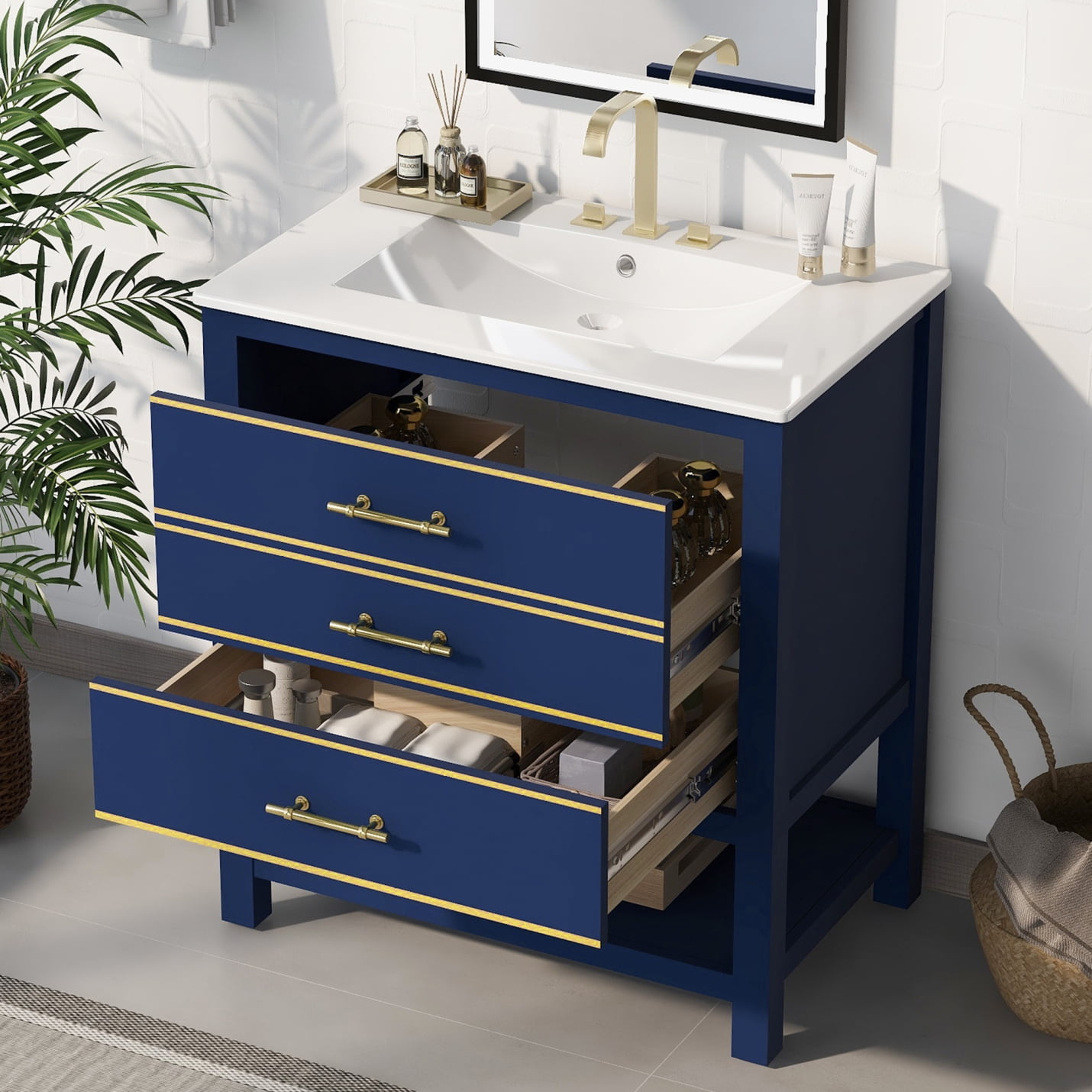 30" Bathroom Vanity with Sink, Solid Wood Freestanding Bathroom Vanity ...