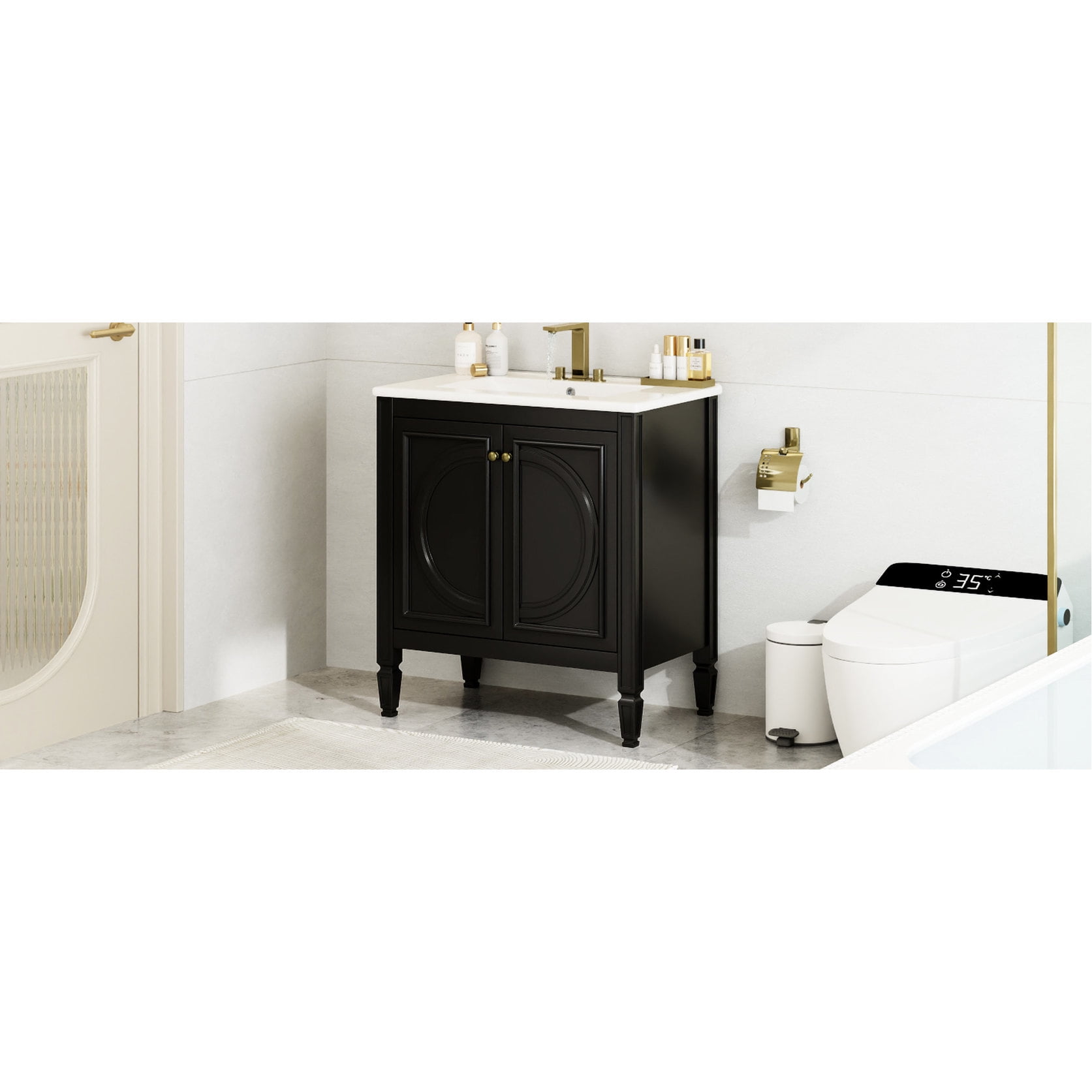 30" Bathroom Vanity with Sink, Vintage Black Design | Removable Drawer ...
