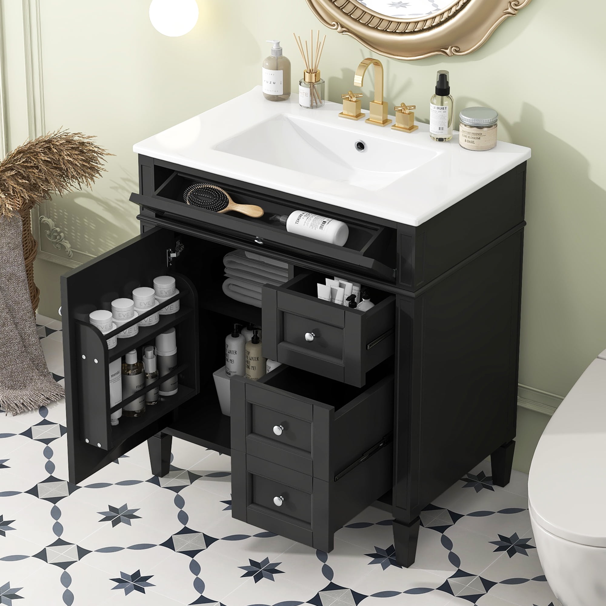 30'' Bathroom Vanity with Top Sink, Modern Bathroom Storage Cabinet ...