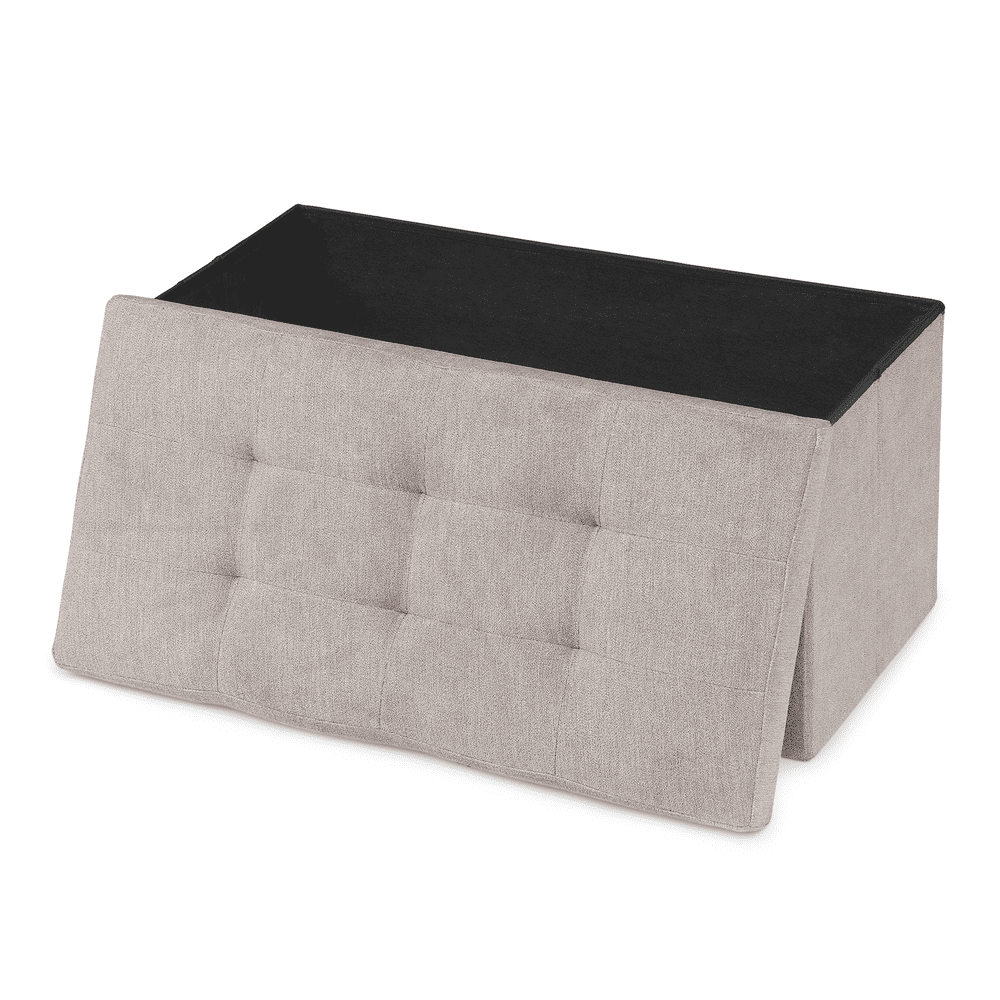 30" Beige Storage Ottoman Bench Rectangular Upholstered Home Lift Top ...
