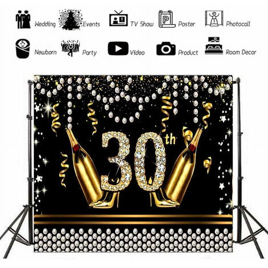 30 Birthday Photography Backdrop Gold Black Photo Background Party ...