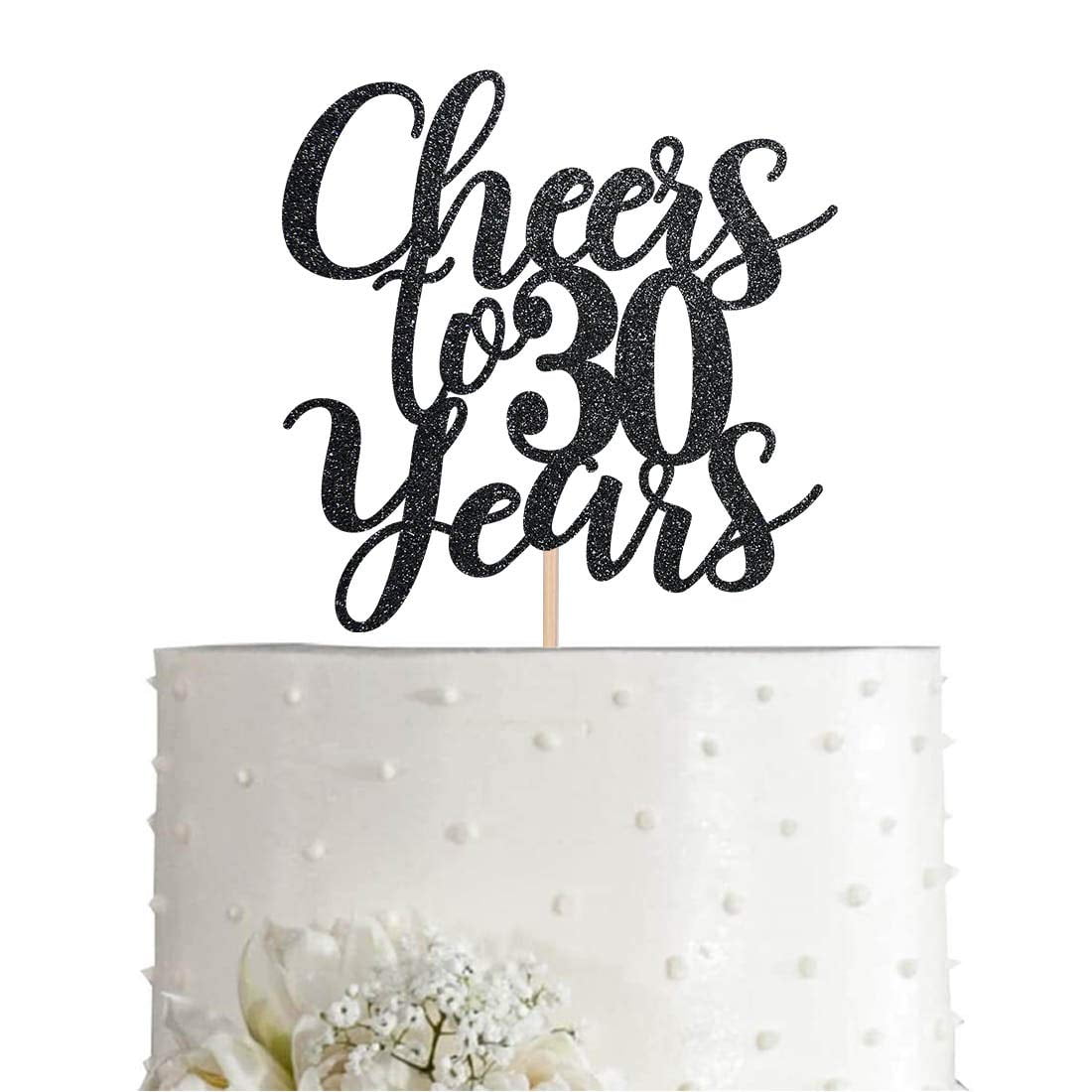 30 Black GlitterEGSC Happy 30th Birthday Cake Topper, Cheers to 30 ...