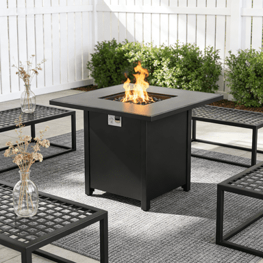 30" Black Powder-Coated Steel Fire Pit – Backyard Propane with Hidden ...