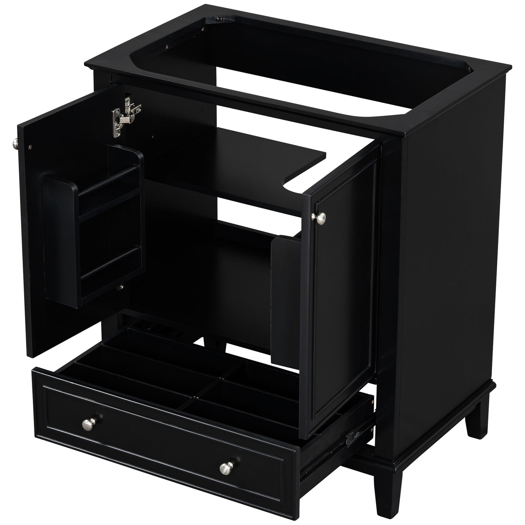 30" Black Rectangular Freestanding Vanity Base Made of Solid Wood and ...