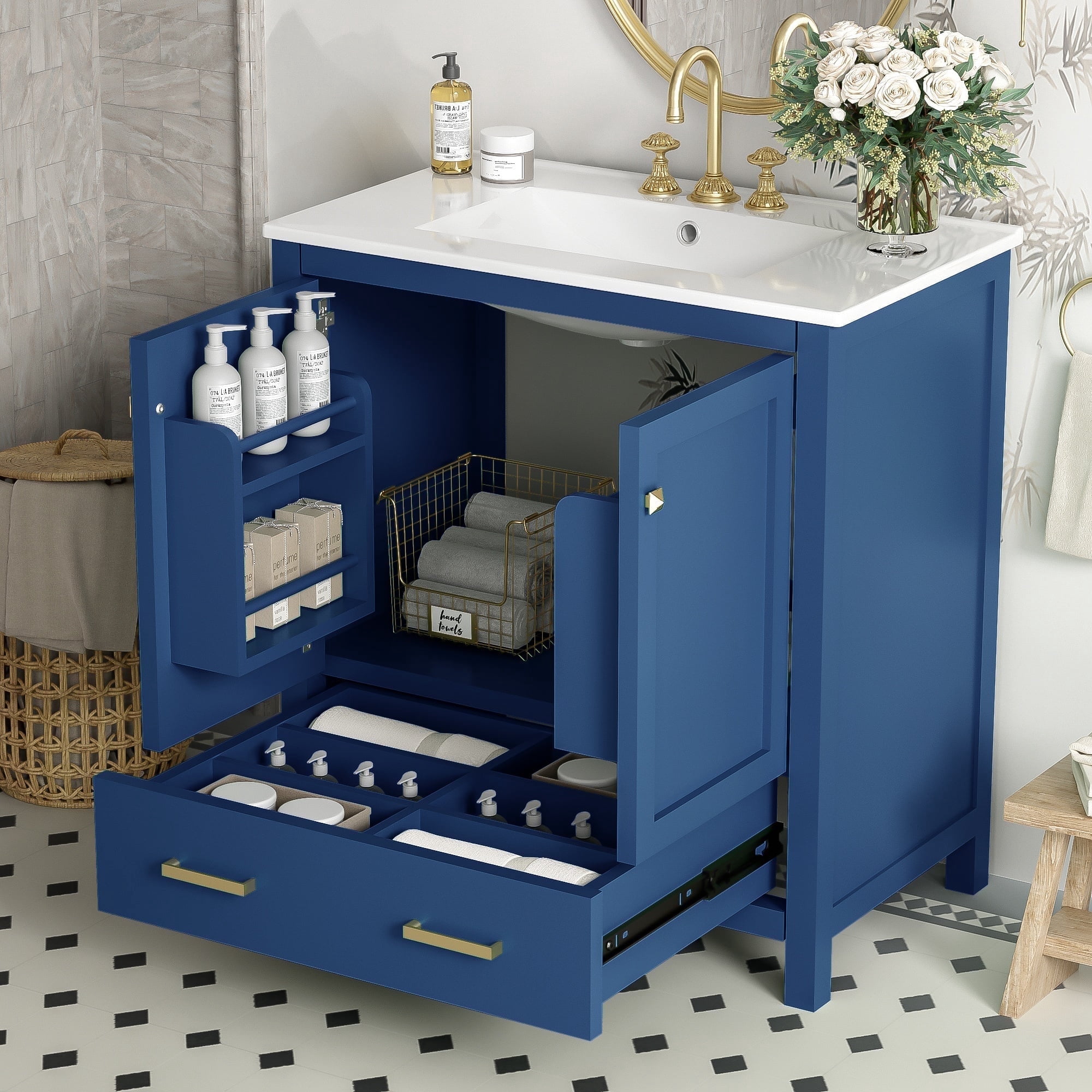 DTTRA 30'' Freestanding Bathroom Vanity with Ceramic Sink, Transitional ...