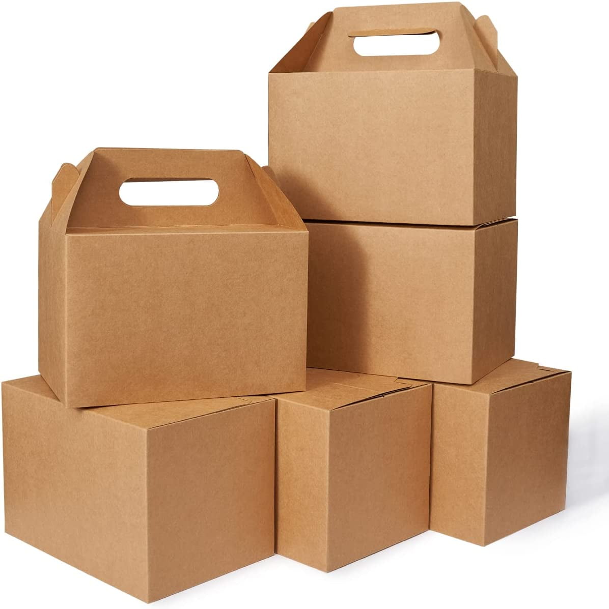 30 CT 9x6x6 Large Box Lunch Boxes Cardboard Paper with Handles Kraft ...
