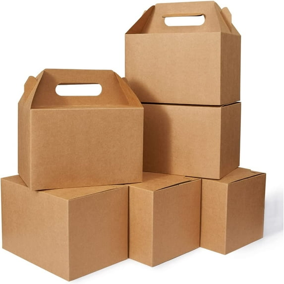 30 CT 9x6x6 Large Box Lunch Boxes Cardboard Paper with Handles Kraft ...