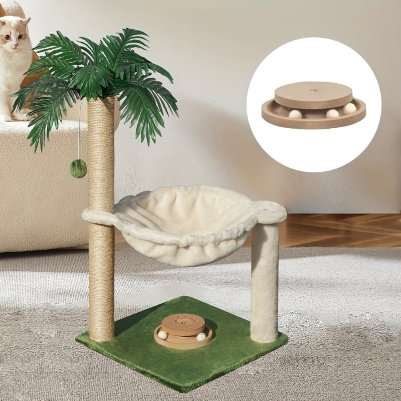 30" Cat Tree Tower with Scratching Post, Hammock & Sisal Scratcher ...