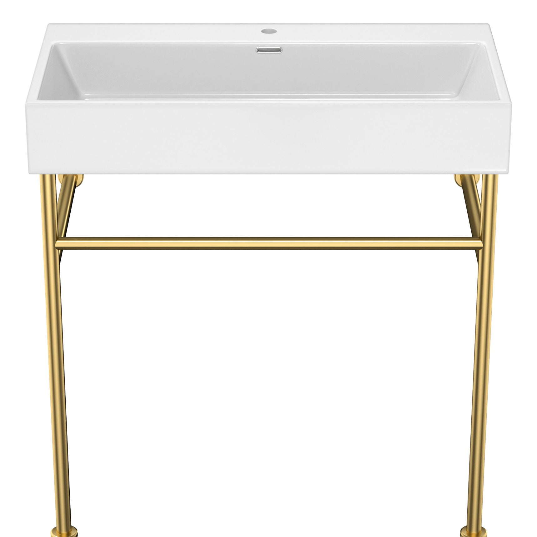 30" Ceramic Console Sink in White with Gold Legs and Overflow | High ...