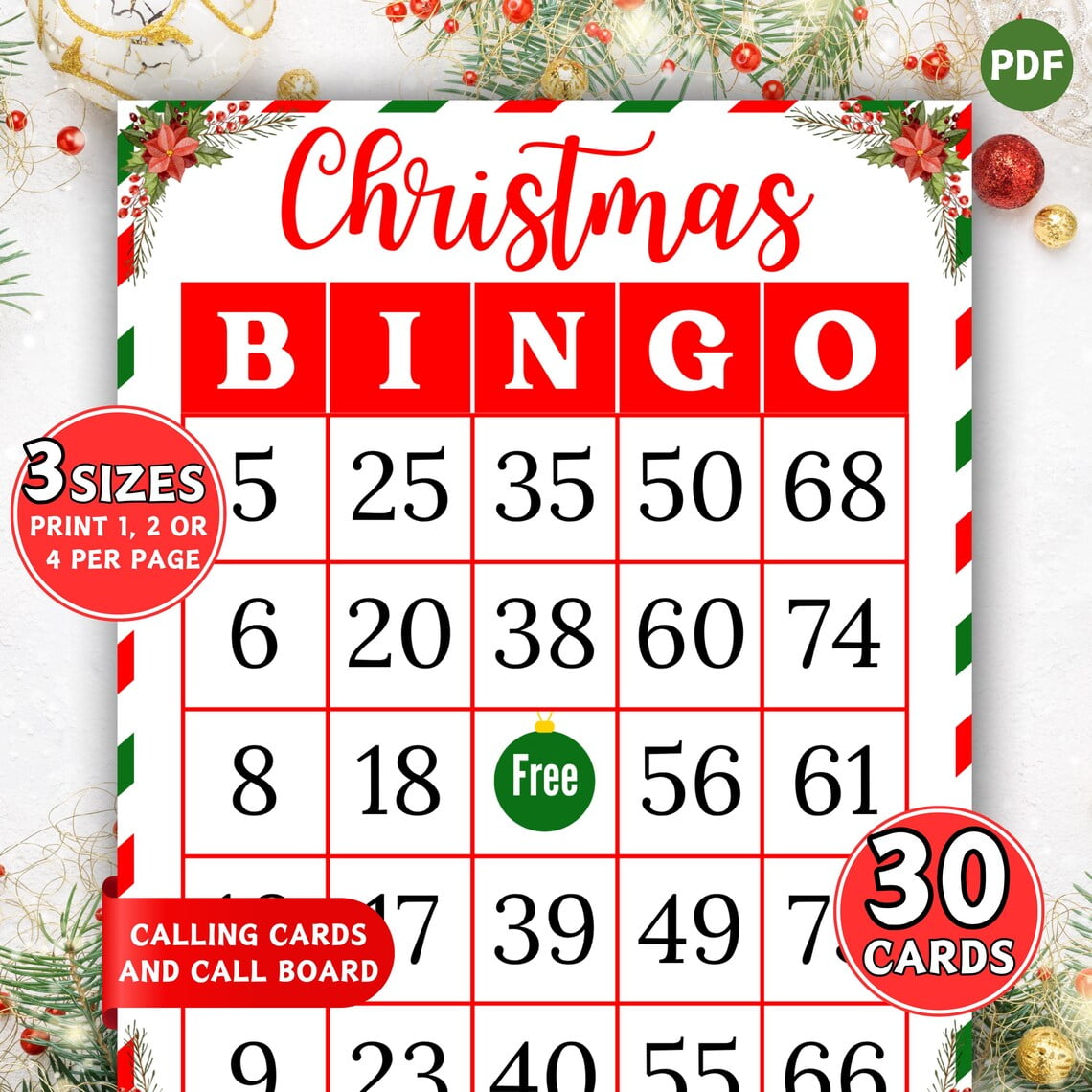 30 Christmas Bingo Cards Printable Christmas Bingo Holiday Party Game ...