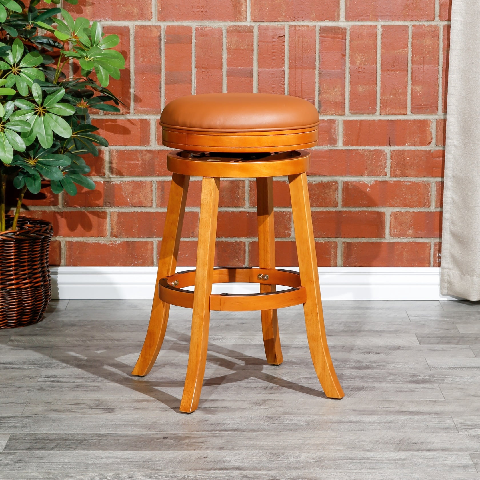 30" Classic Swivel Bar Stool With Soft Cushion and Foot Rest, Round ...