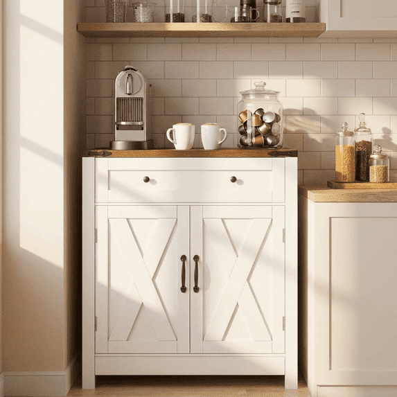 30" Coffee Bar Station Cabinet, Kitchen Storage Sideboard with Drawer ...