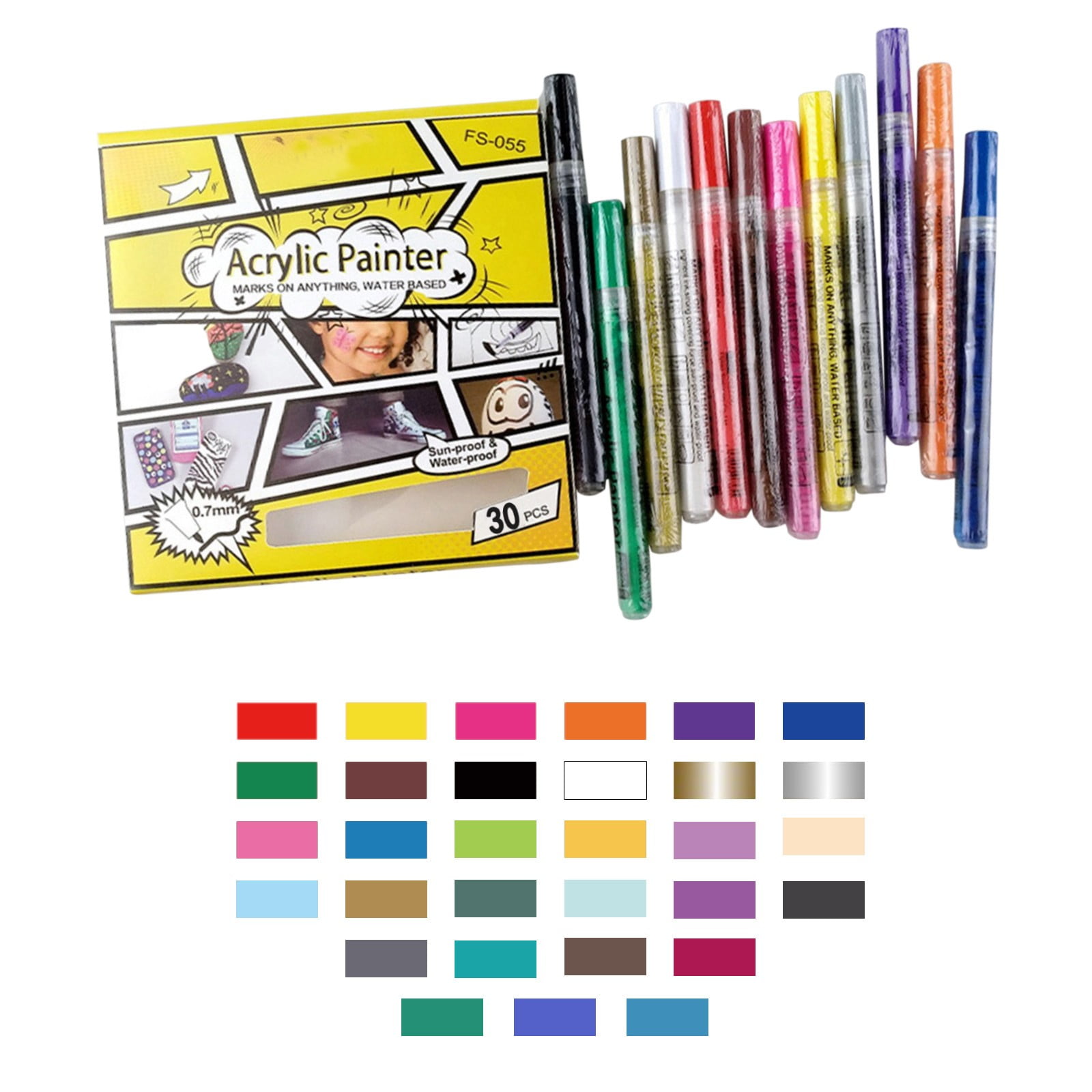 30-Color Acrylic Markers (Brush Tip Paint Pens), Oil-Based Paint ...