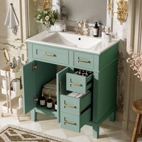 30" Compact Vanity Unit for Small Spaces, Small Bathroom Storage ...