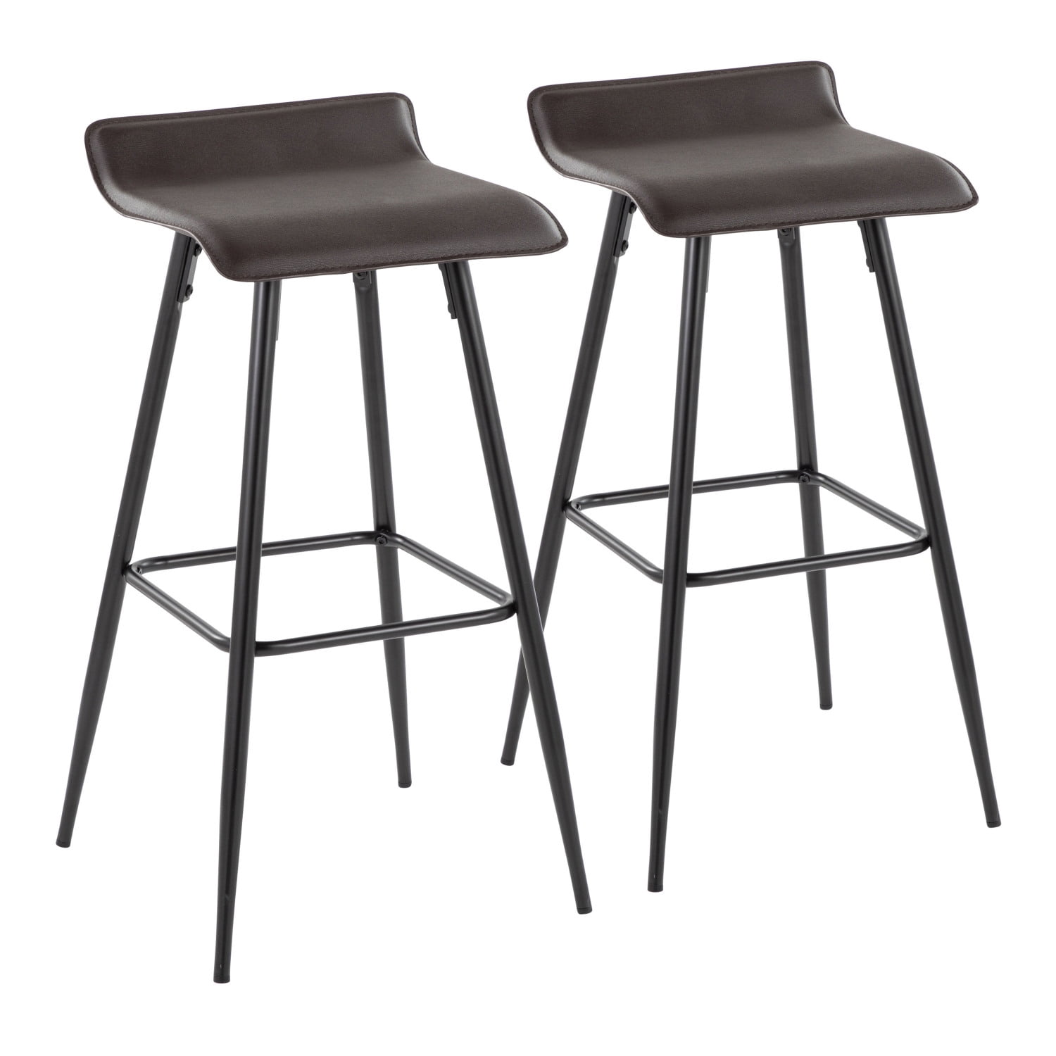 30" Contemporary Fixed-Height Stool in Black Steel and Faux Leather ...