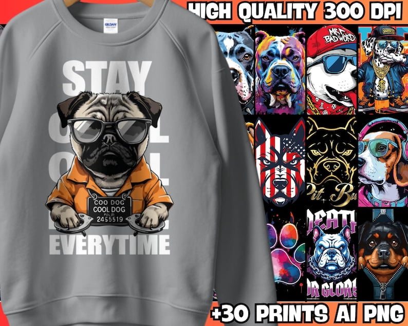 30+ Cool Dog T-Shirt Designs | Urban Animal Art PNG AI | Streetwear ...