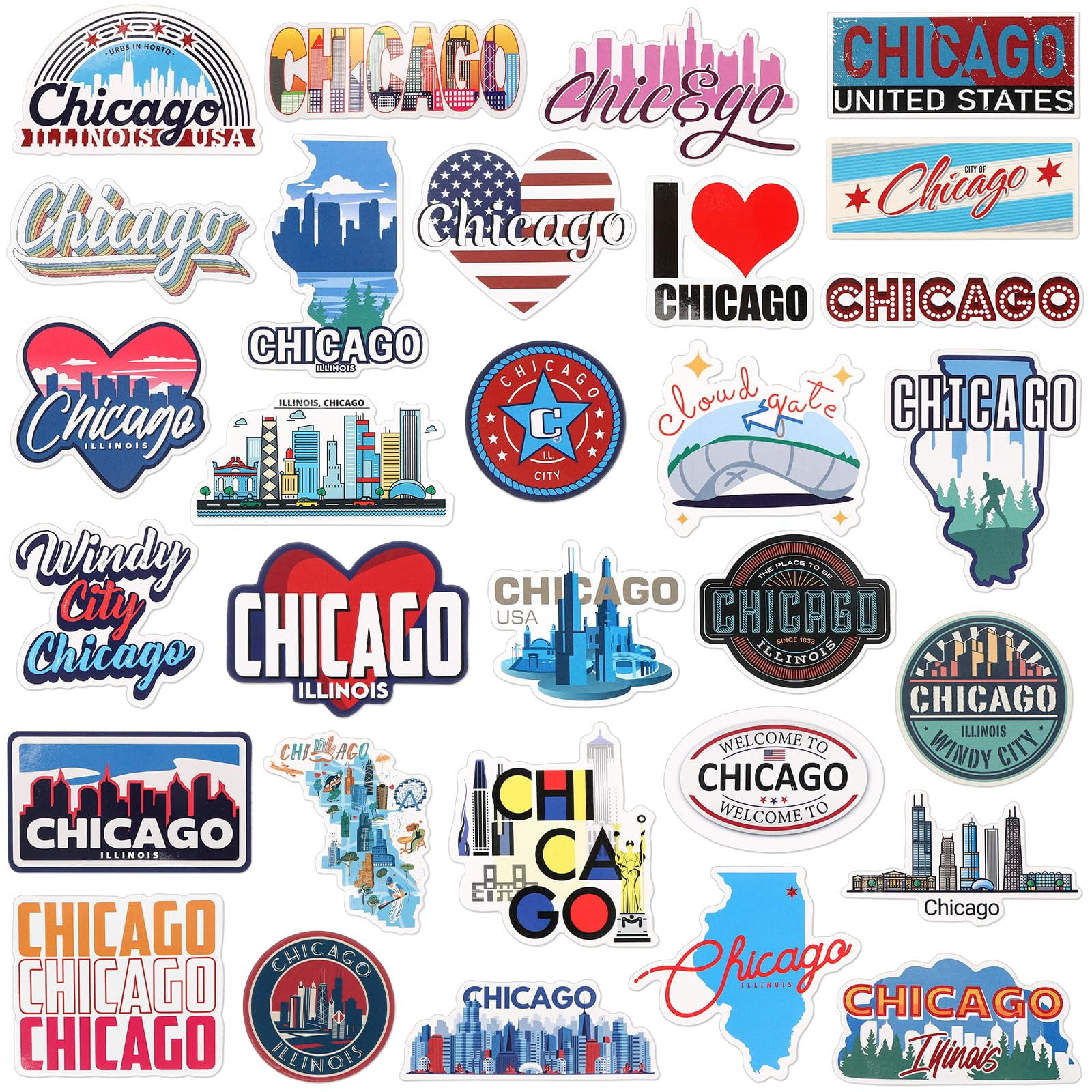 30 Count Chicago magnetic stickers, premium Chicago souvenirs gifts for ...