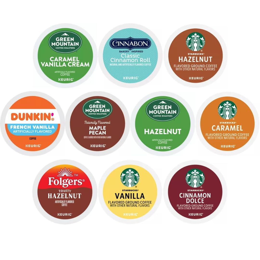 30 Count - Flavored K-cups Coffee Pods Variety Sampler Includes Starbucks Hazelnut, Caramel ...
