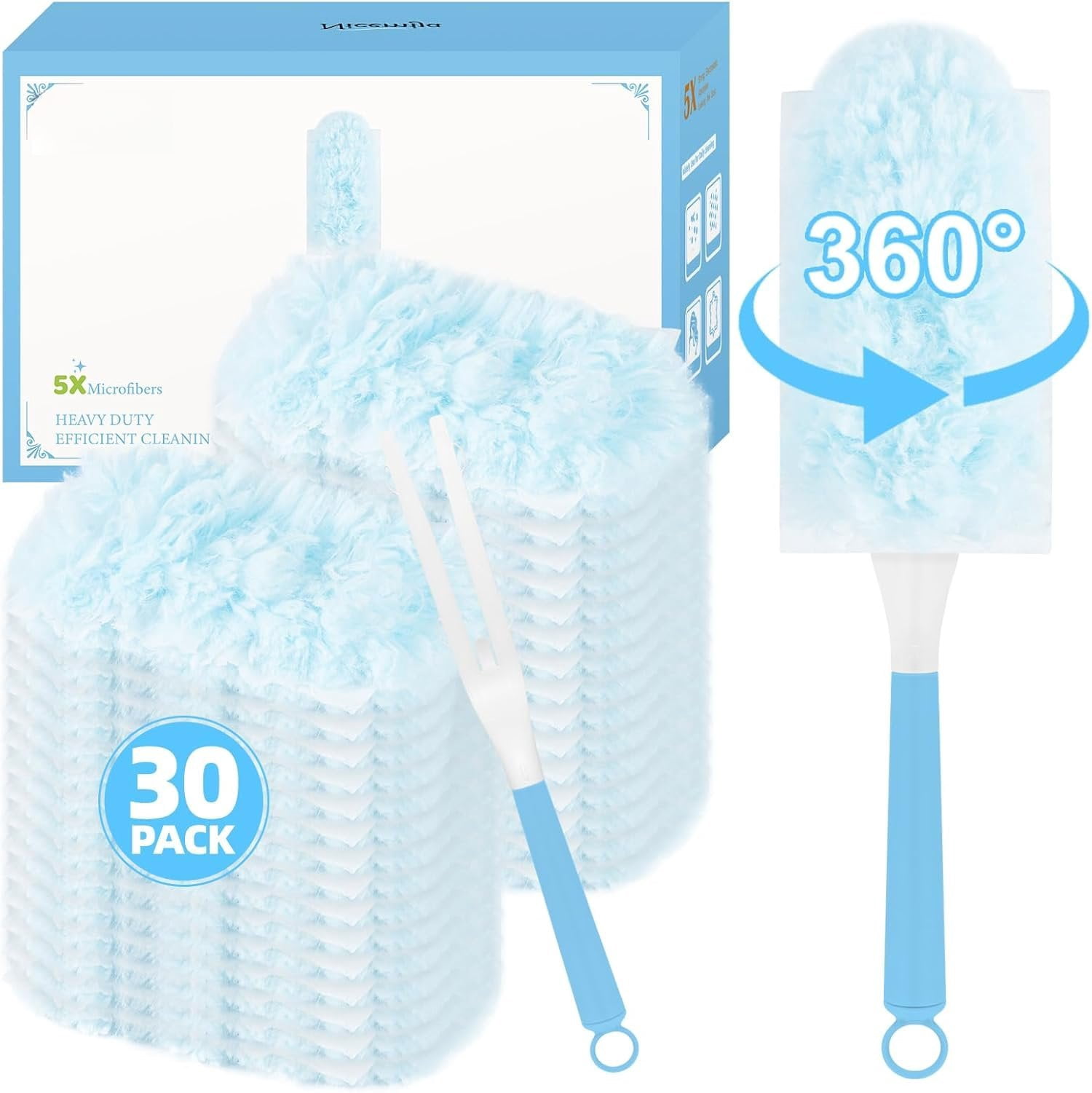 30 Count Light Blue Duster Refills Compatible with Handle, 360? Multi ...