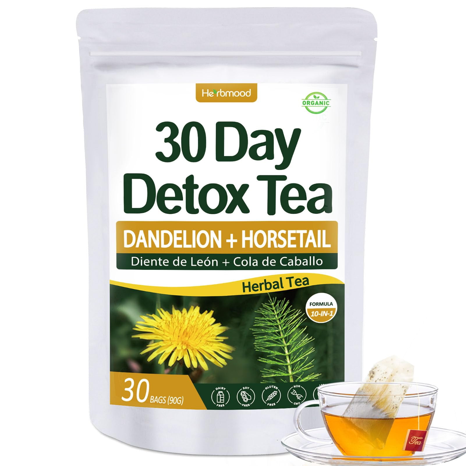 30 Day Detox Tea for body Cleanse, Te de Diente de Leon & cola de ...