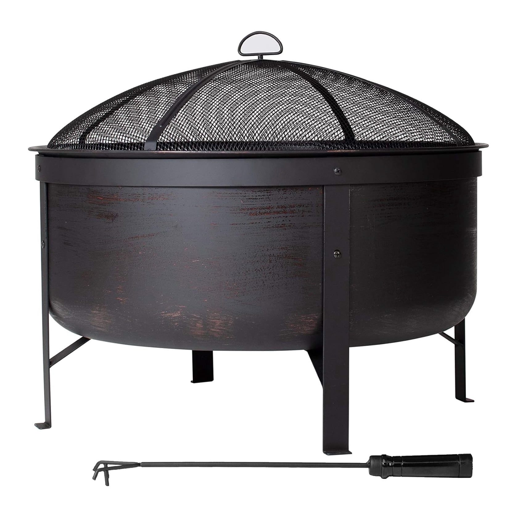 30'' Deep Bowl Wood Burning Fire Pit with Mesh Spark Screen, Brushed ...