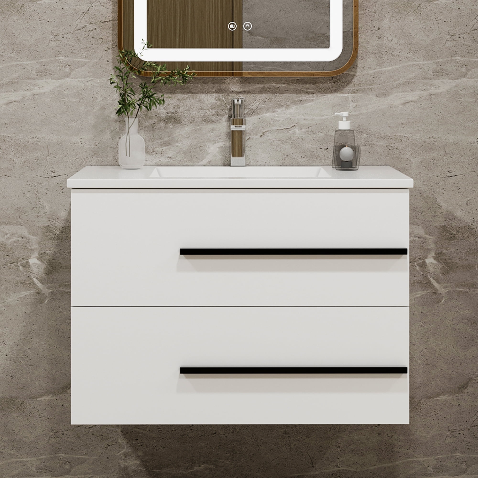 30" Designer Floating Bathroom Vanity with Fluted Drawers - Modern Wall ...