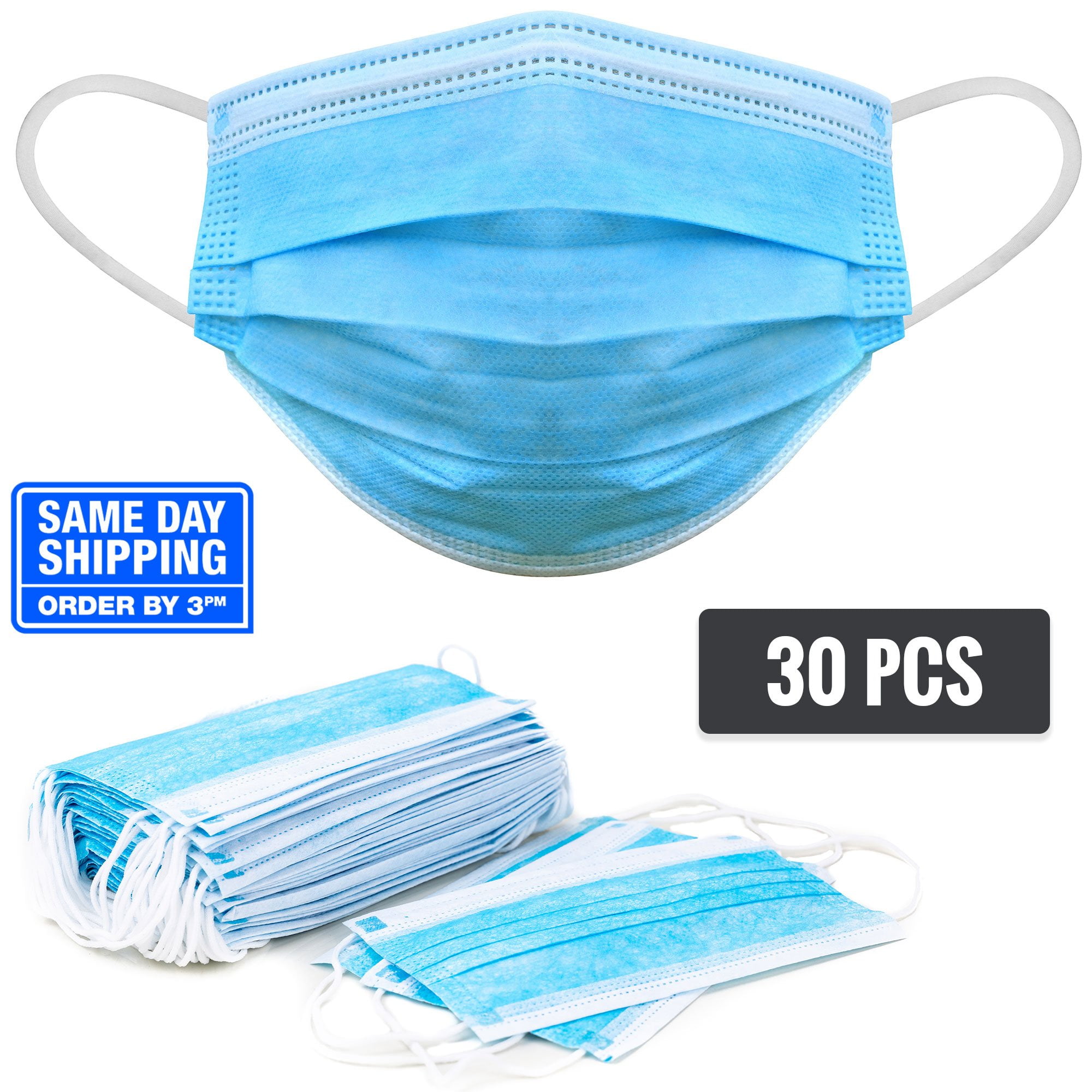 30 Disposable Face Mouth Masks 3 Ply Non Woven, Soft Elastic Ear Loop ...