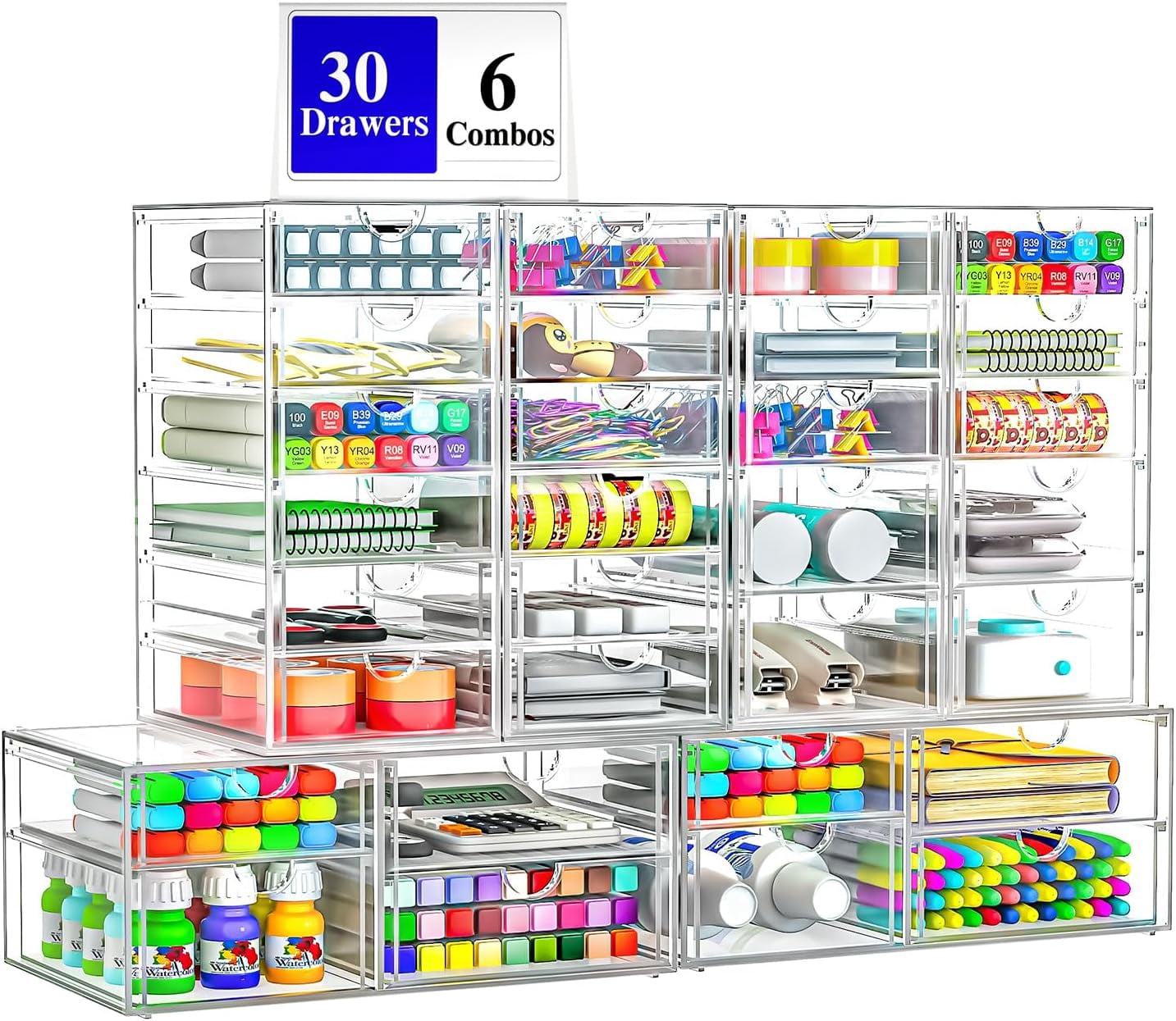 30 Drawers, Acrylic Desk Makeup Organizer, Plastic Drawers Organizer ...