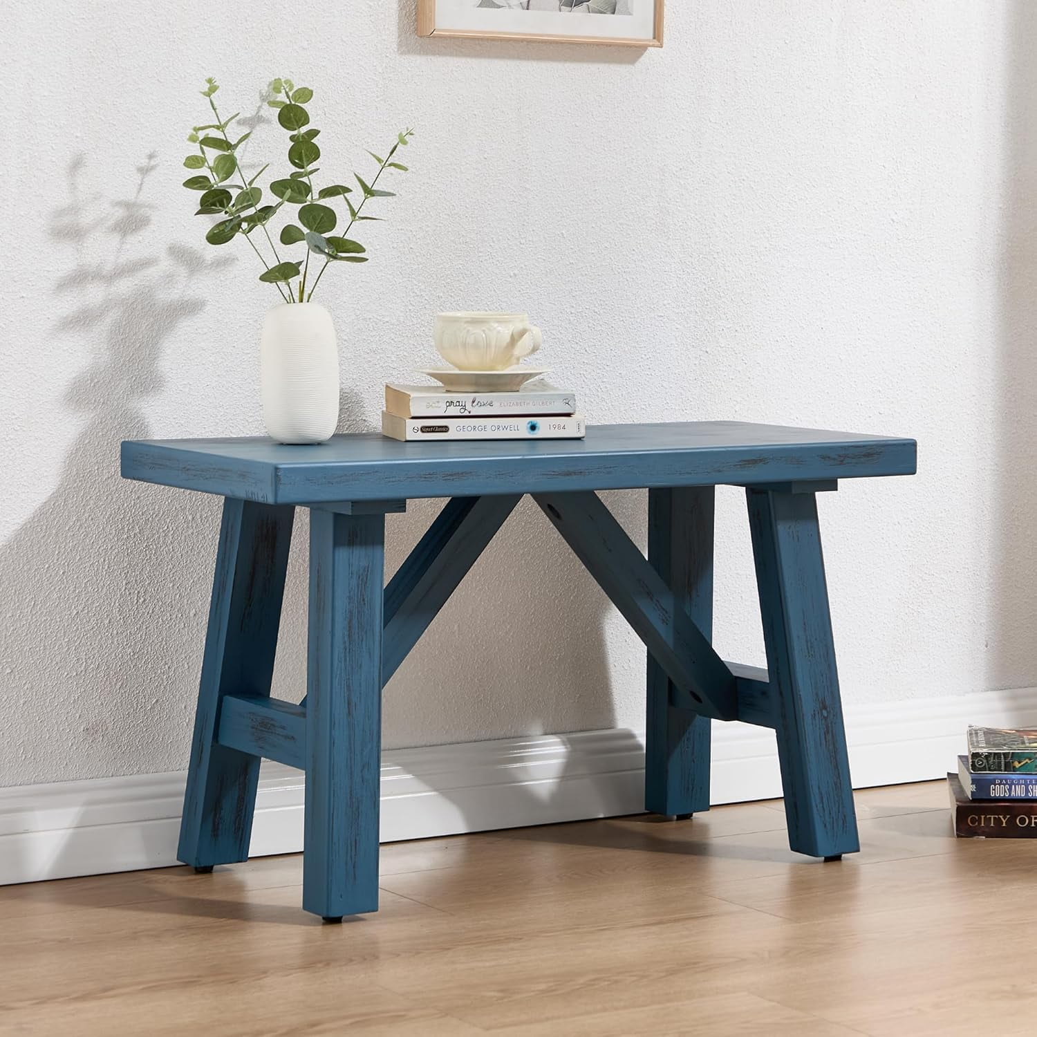 30" Entryway Bench Farmhouse Narrow Dining Bench Shoe Rack Small Wooden ...
