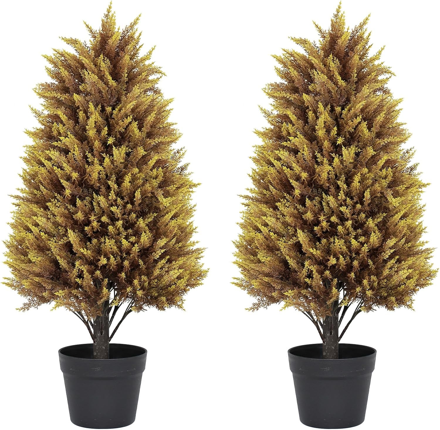 30" Fall Artificial Cedar Topiary Trees Set of 2 – 2.5ft UV Resistant ...