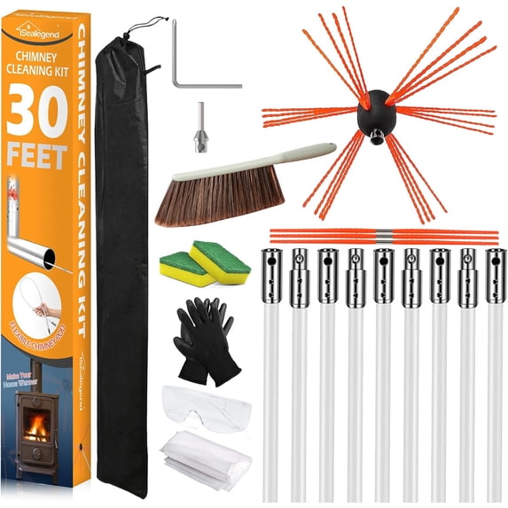 30 Feet Chimney Sweep Kit Chimney Brush, Chimney Cleaning Kit and ...