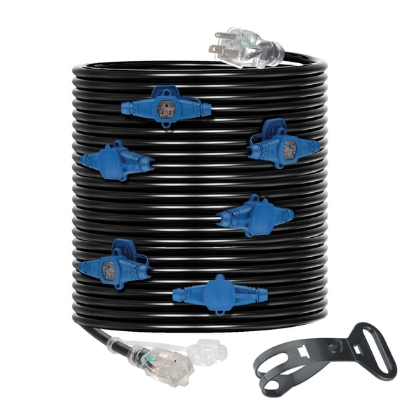 30 Feet Multi Outlet Extension Cord 12 Gauge,7 Nema 5-15R Evenly Spaced ...