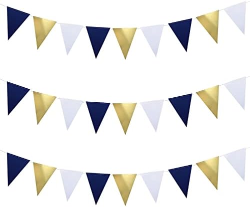 30 Feet Navy Blue Gold White Party Decorations,Hanging Glitter Paper ...