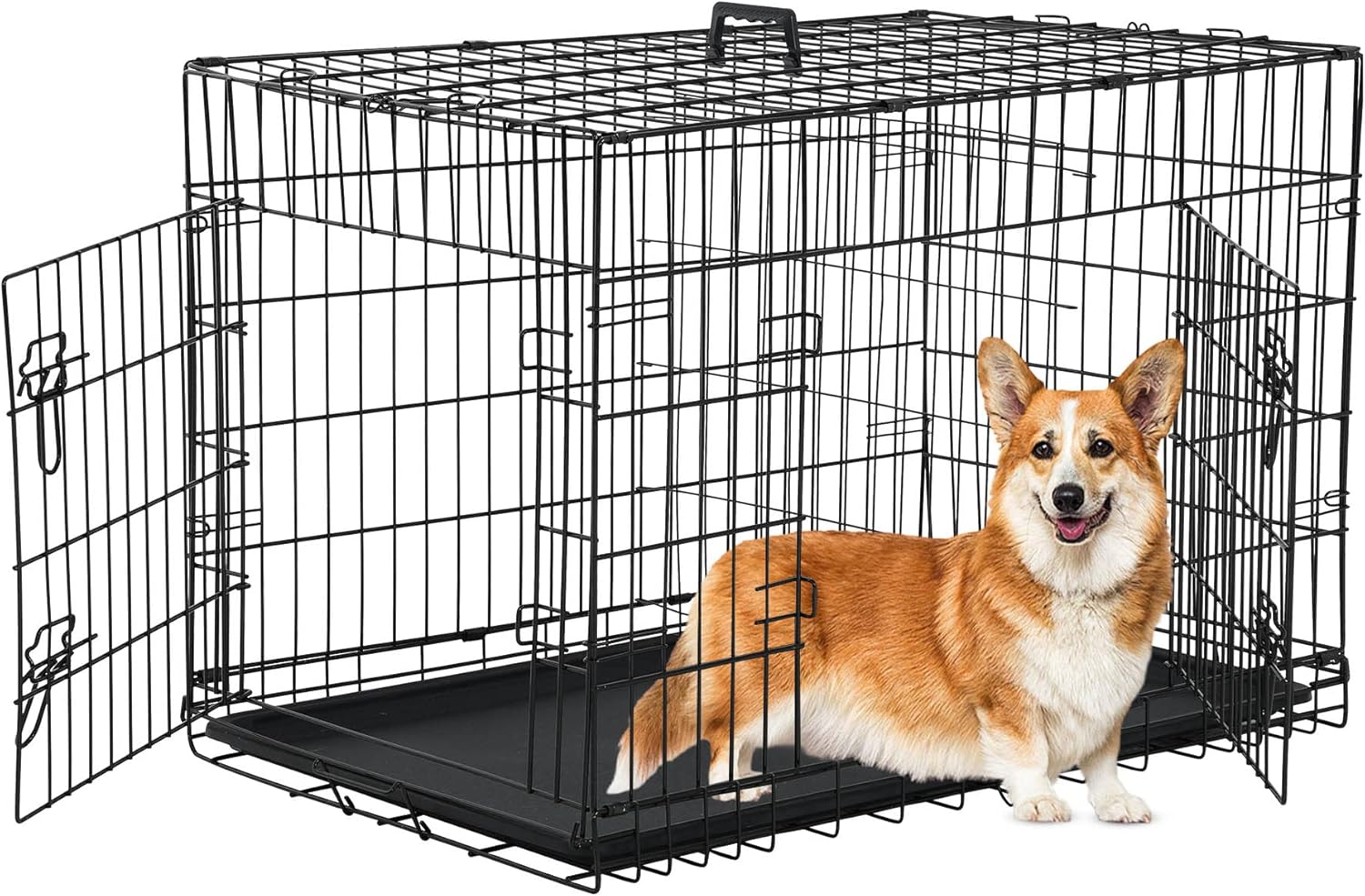 30'' Foldable Metal Wire Dog Crate Double Door, Folding Portable Dog ...