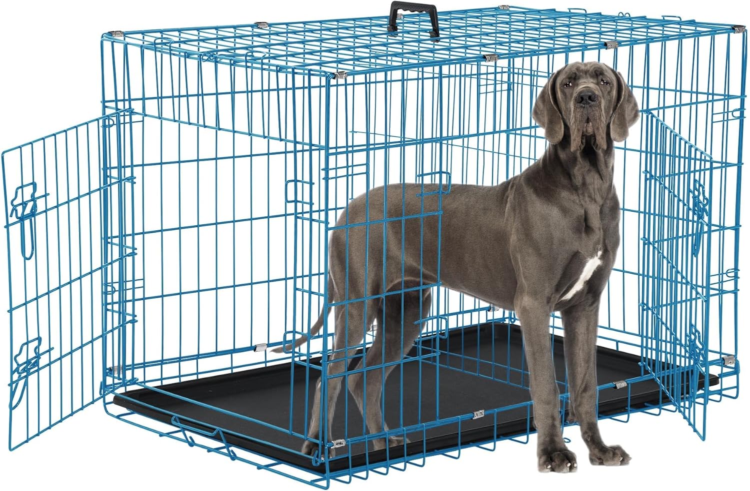 30'' Foldable Metal Wire Dog Crate Double Door, Folding Portable Dog ...