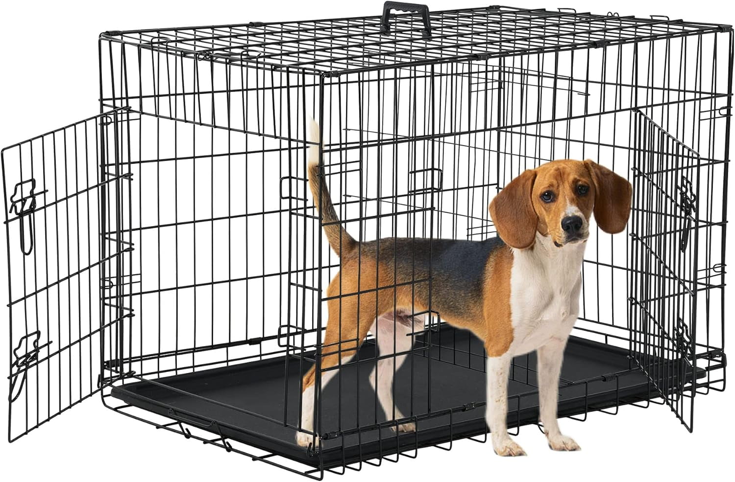30'' Foldable Metal Wire Dog Crate Double Door, Folding Portable Dog ...