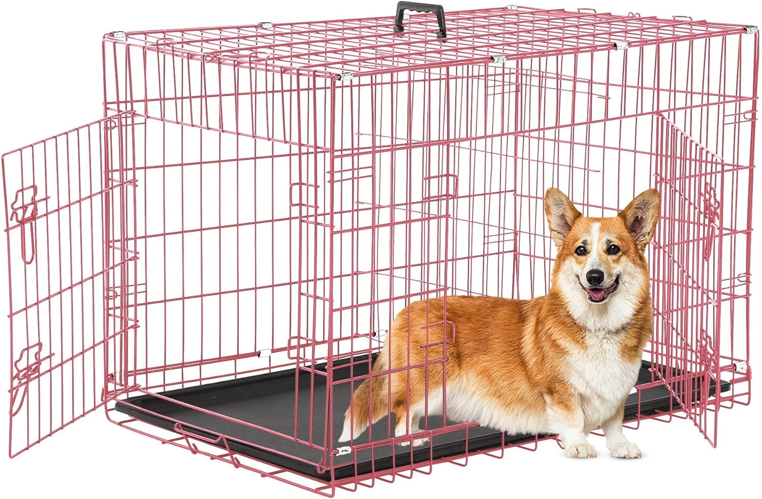 30'' Foldable Metal Wire Dog Crate Double Door, Folding Portable Dog ...