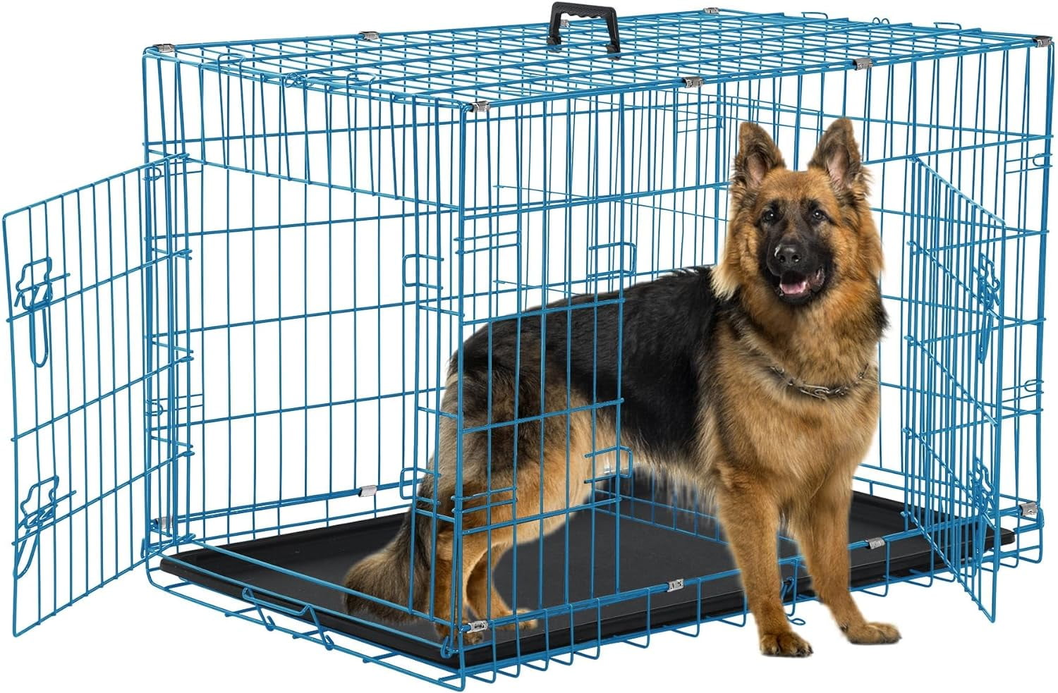 30'' Foldable Metal Wire Dog Crate Double Door, Folding Portable Dog ...