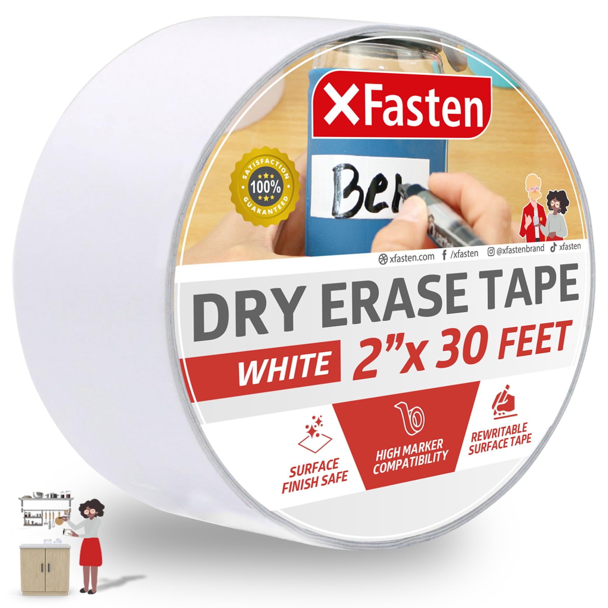 30-Foot Dry Erase Tape 2 Inches Wide, Ghosting-Free Whiteboard Stickers ...