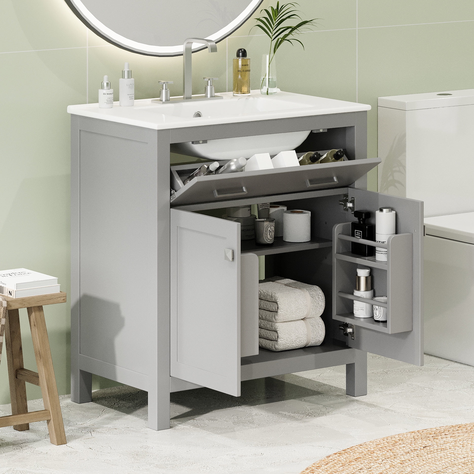 30" Free - Standing Bathroom Vanity | 45 - Degree Tilt Drawer, Storage ...