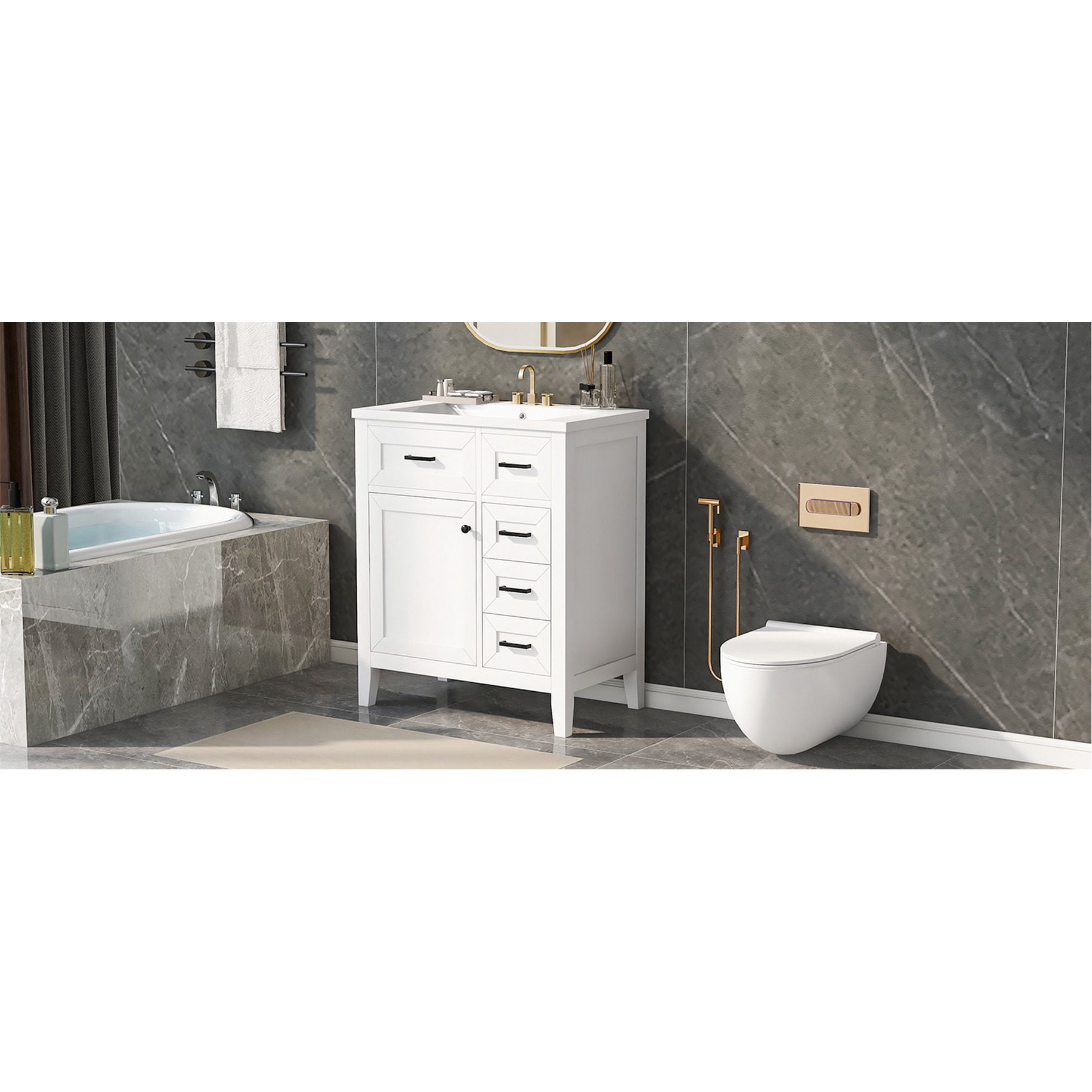 30" Freestanding Bathroom Vanity with Ceramic Basin | Fits Various ...