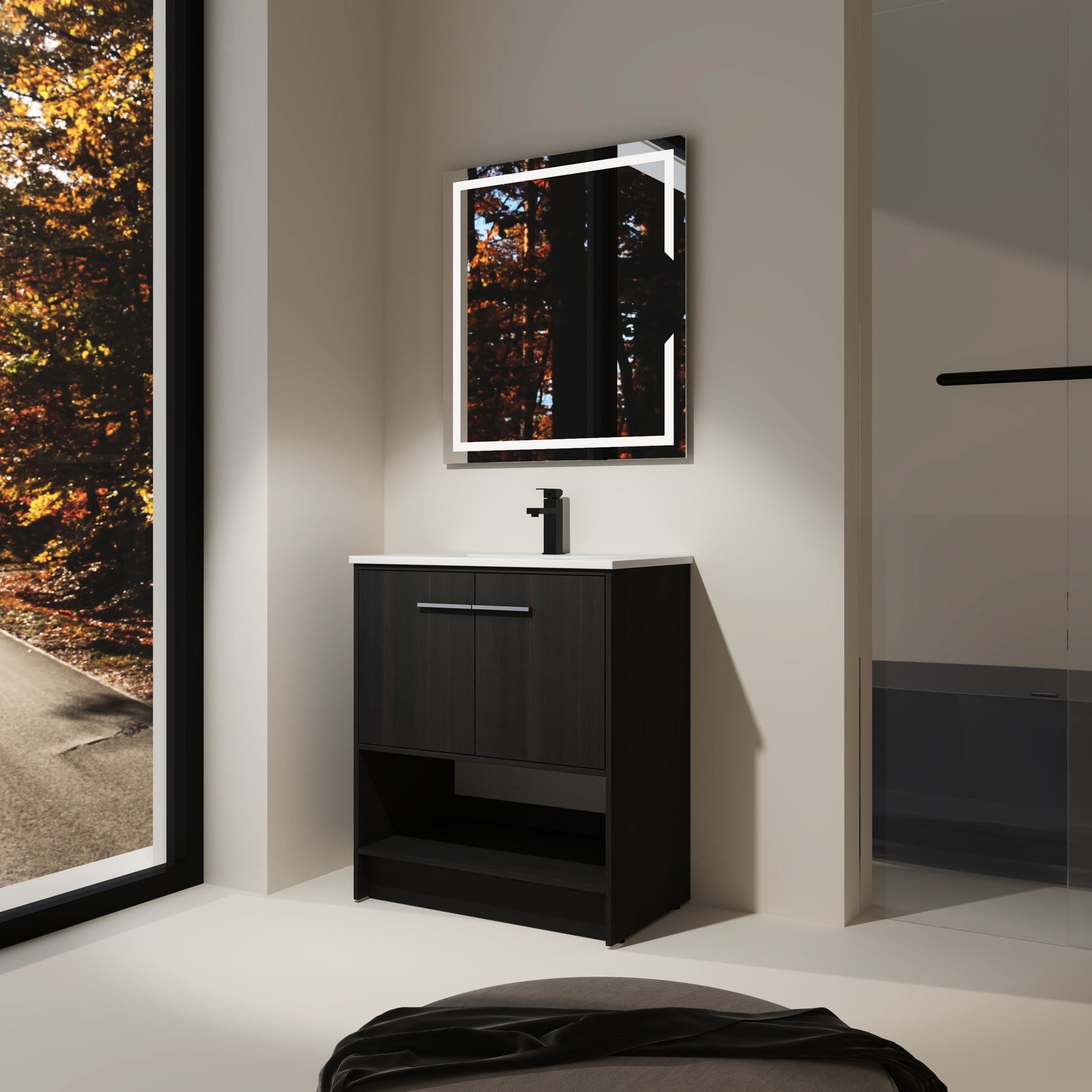 30" Freestanding Vanity | Black Oak Color | Pre-Drilled Sink for Faucet ...