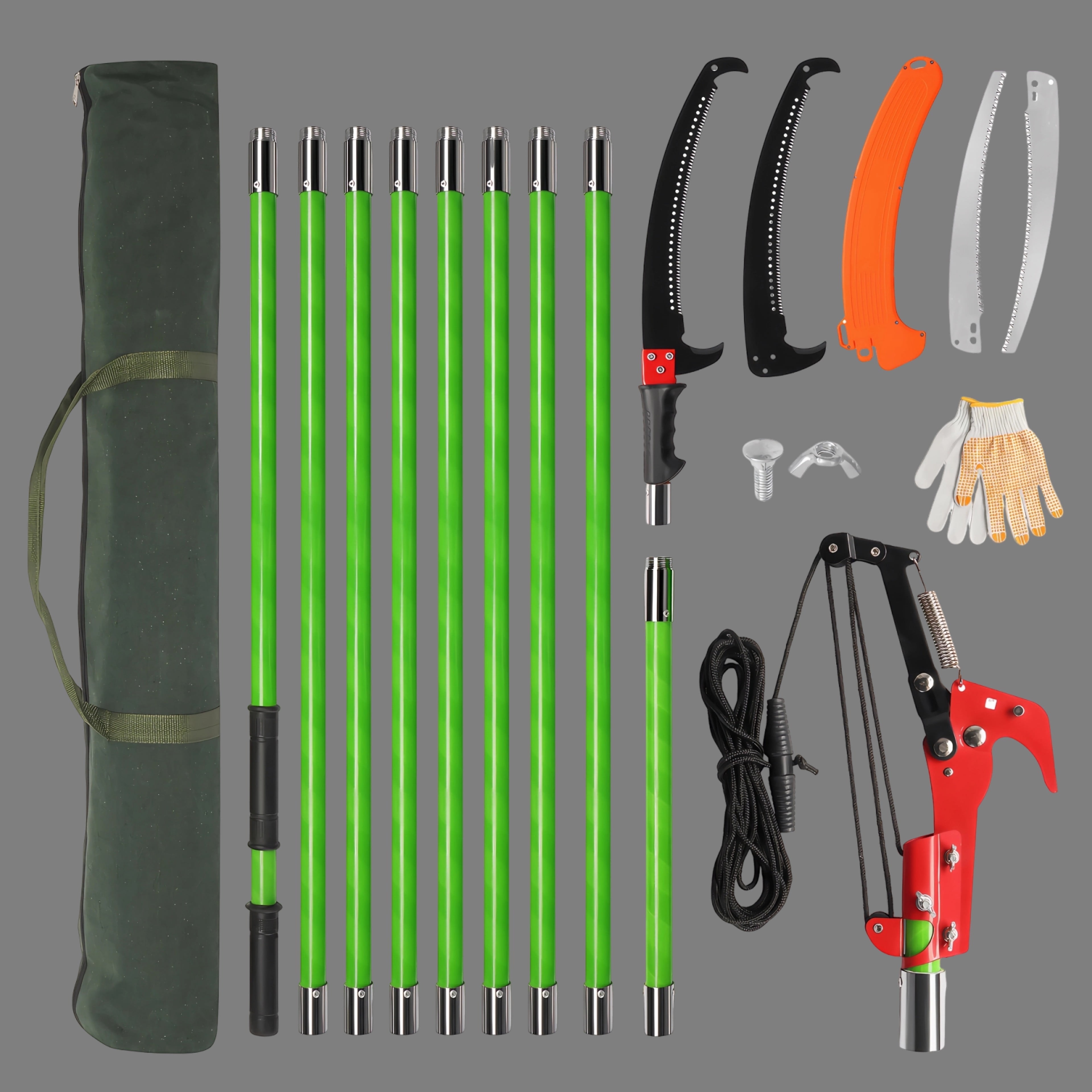 30 Ft Manual Pole Saw Extendable Tree Pruner Blade and Scissors Set with 9 Fiberglass Handles ...