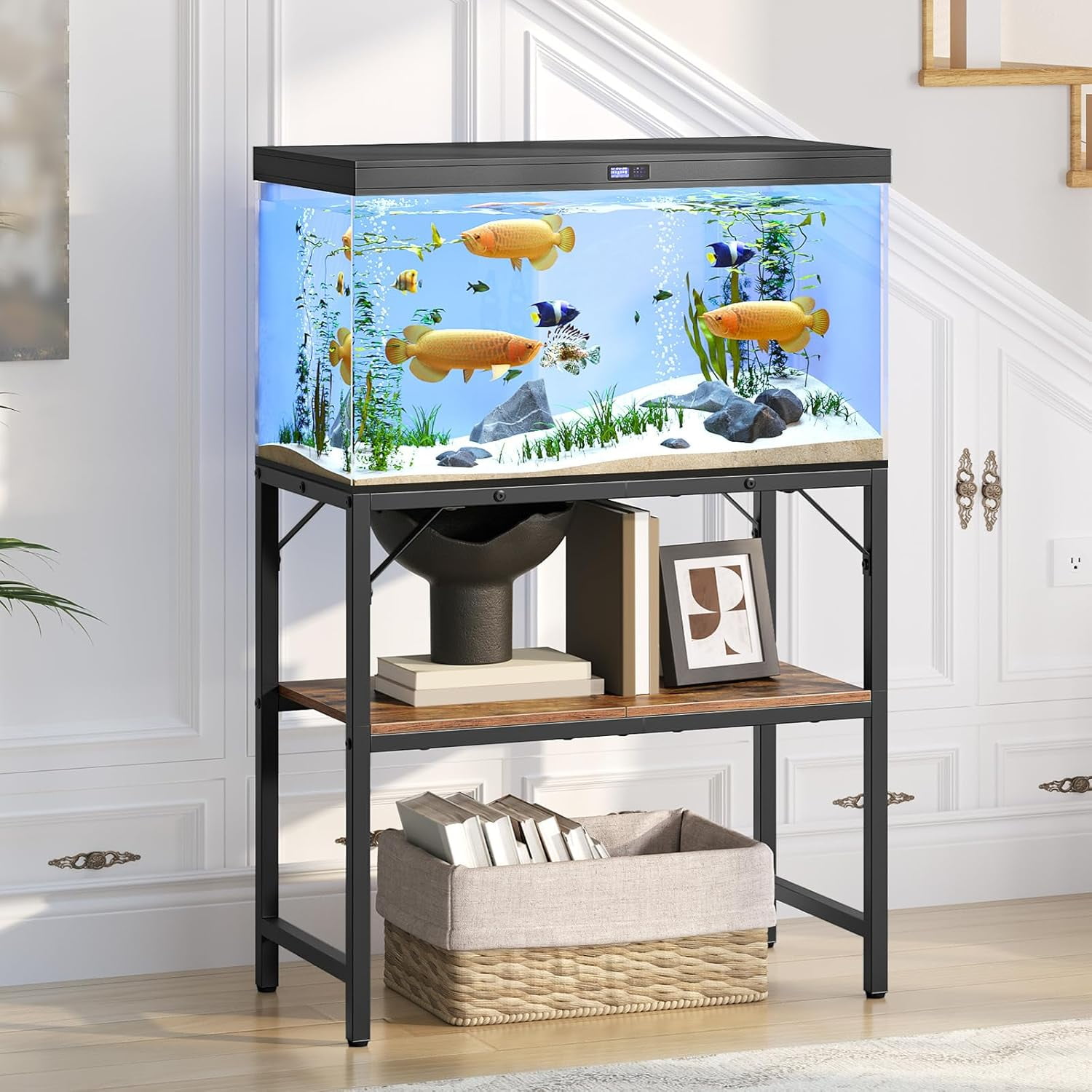 30 Gallon Fish Tank Stand, Aquarium Stand with 2-Tier Storage Shelves ...