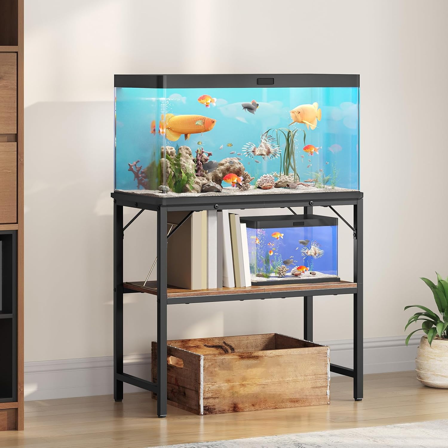 30 Gallon Fish Tank Stand, Aquarium Stand with 2-Tier Storage Shelves ...