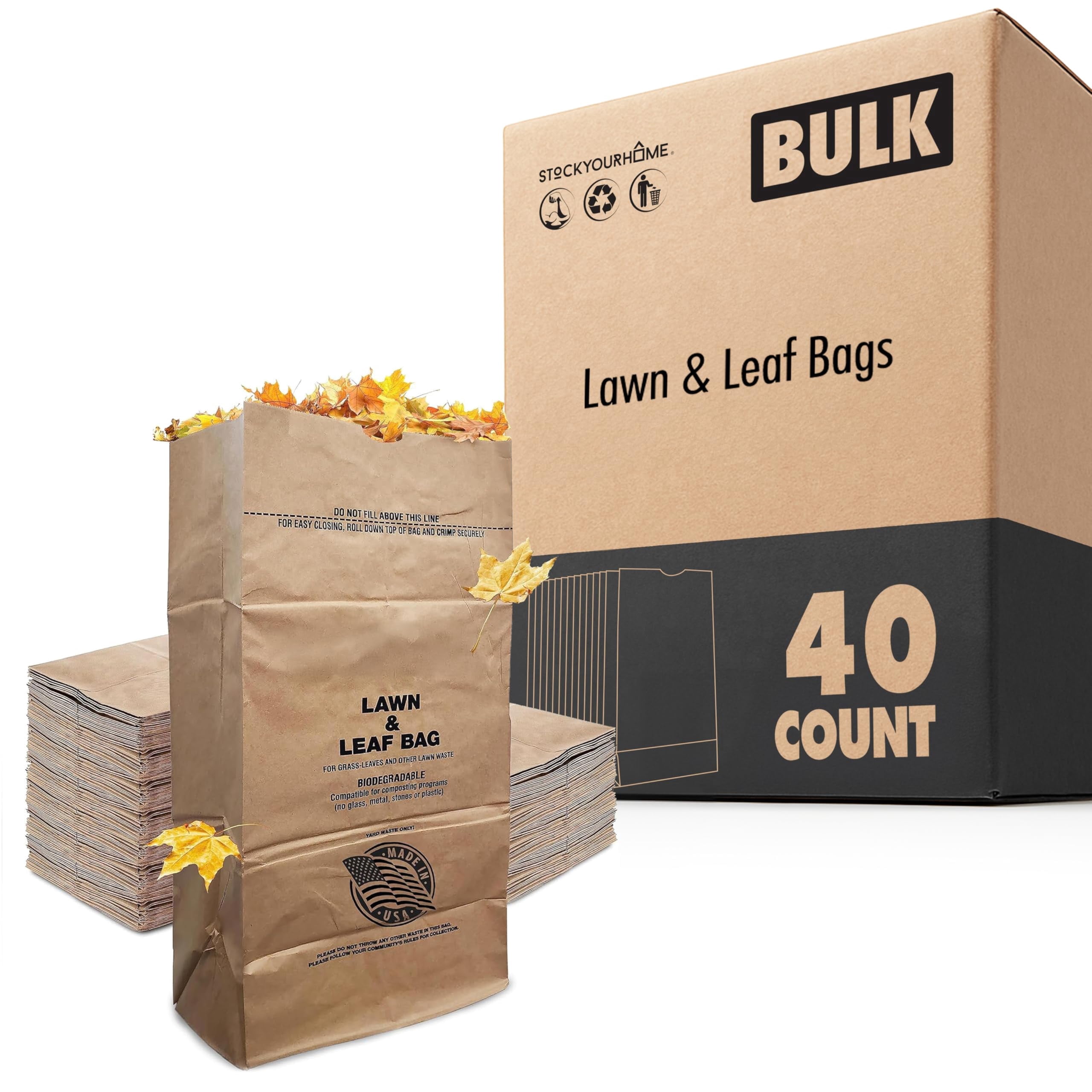 30 Gallon Lawn and Leaf Bags (40 Pack) Eco-Friendly Heavy Duty Large ...
