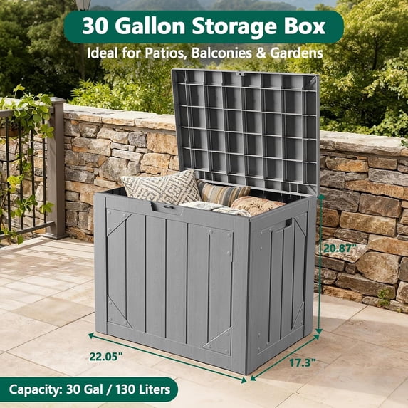 30 Gallon Resin Deck Box, Lockable Patio Outdoor Storage Box for Patio ...