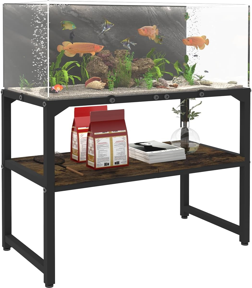 30 Gallon Rimless Fish Tank Stand with Shelf for Storage, 2 Tiers Metal ...