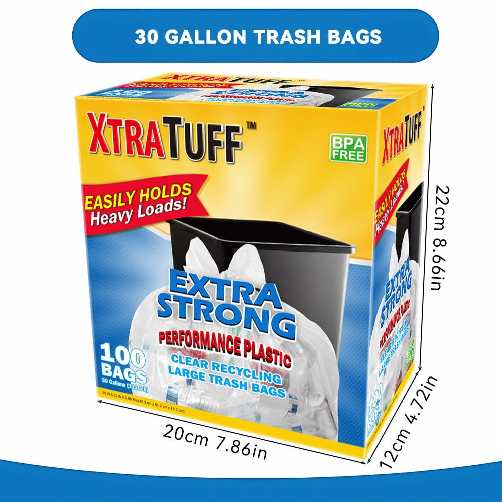 30 Gallon Trash Bags - 100 Count White Heavy Duty Garbage Bags for ...