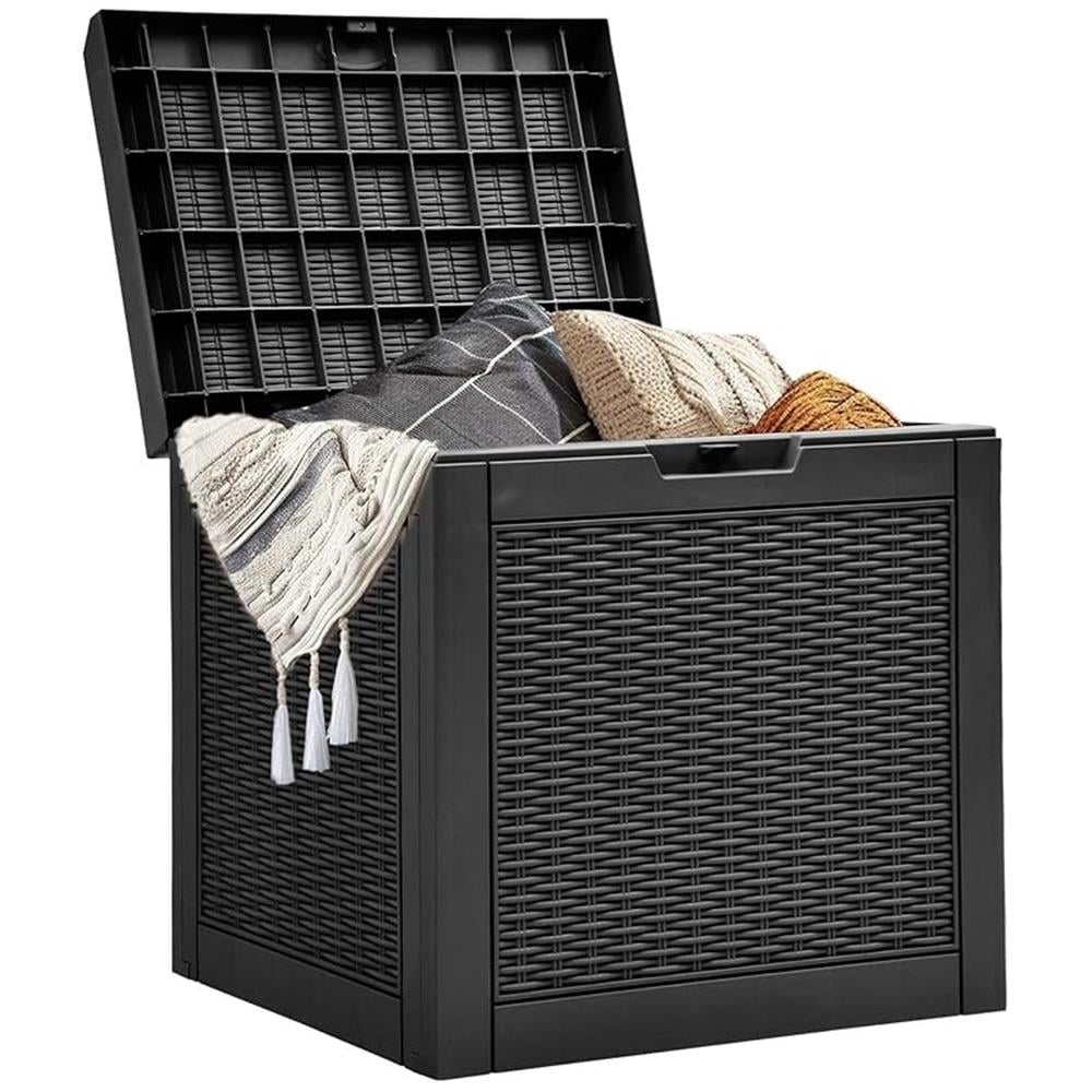 30-Gallon Weatherproof Outdoor Storage Box with Rattan Effect - Black ...